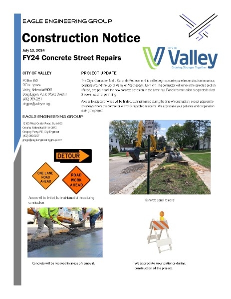 City of Valley - CONSTRUCTION NOTICE - CONCRETE PANEL REPLACEMENT