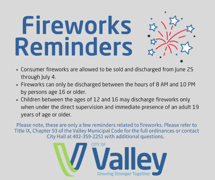 City of Valley - *!*Fireworks Reminder*!*